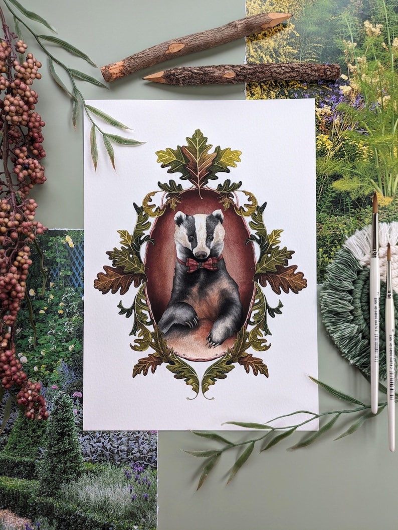 Badger Art Print | Woodland Animal Print | Woodland Gift | Woodland ...