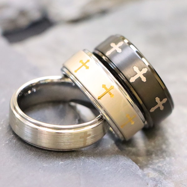 Tungsten Cross Ring - Etsy