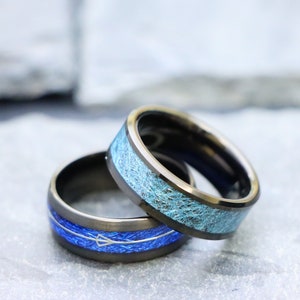 Blue Meteorite Inlay Engagement Ring Feathered Arrow Inlay Black ...