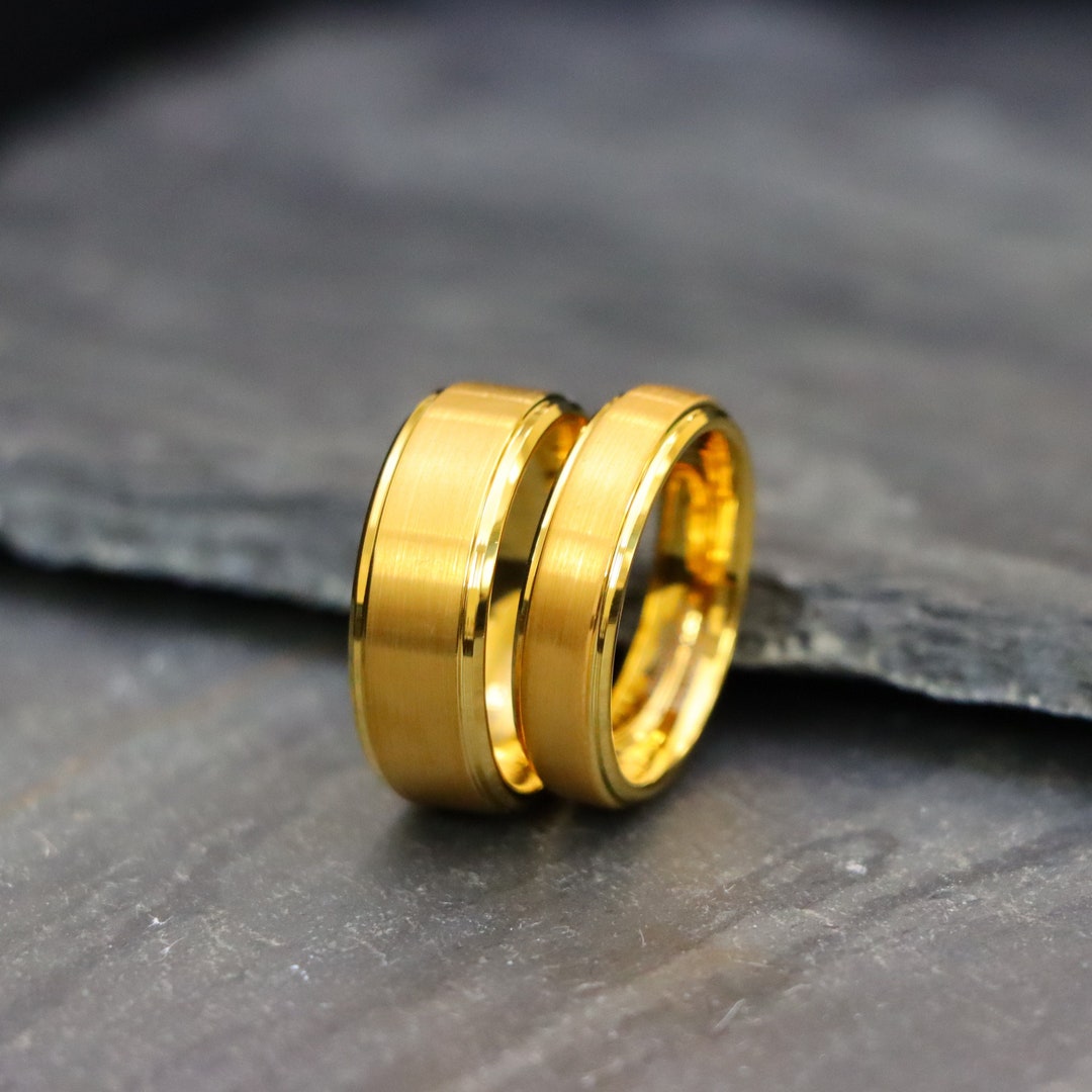 Men's Gold Wedding Ring, Wedding Ring Men, Gold Tungsten Wedding Band ...