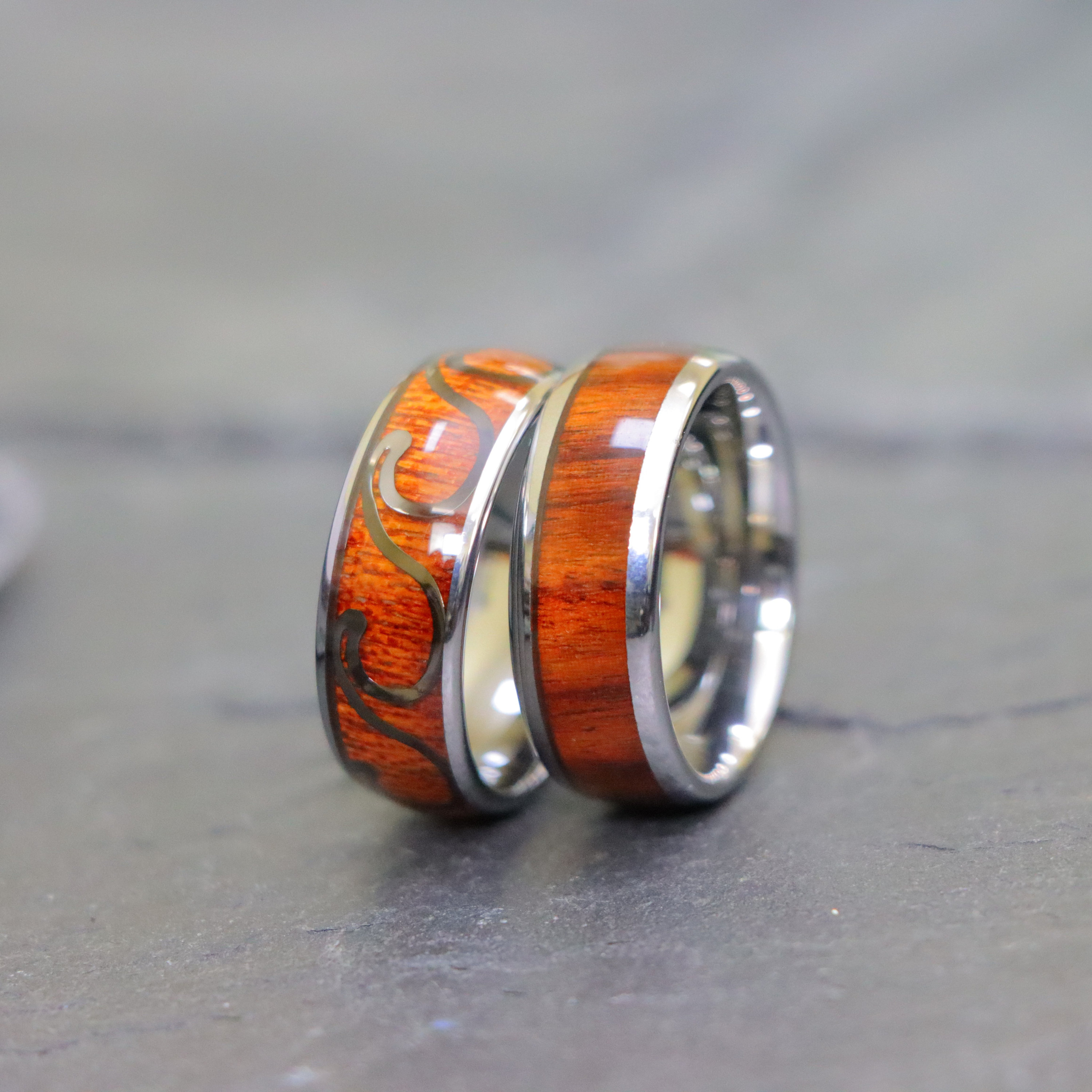 Hawaiian Koa Wood Engagement Ring Silver Tungsten Wedding - Etsy