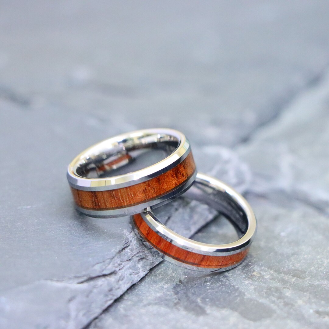 Wood Wedding Band for Men's, High Polished With Mahogany Wood Inlay ...