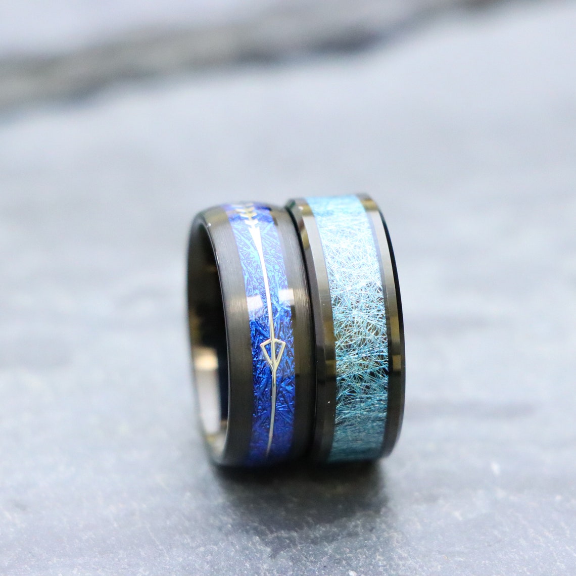 Blue Meteorite Inlay Engagement Ring Feathered Arrow Inlay - Etsy