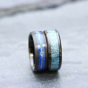 Blue Meteorite Inlay Engagement Ring Feathered Arrow Inlay Black ...