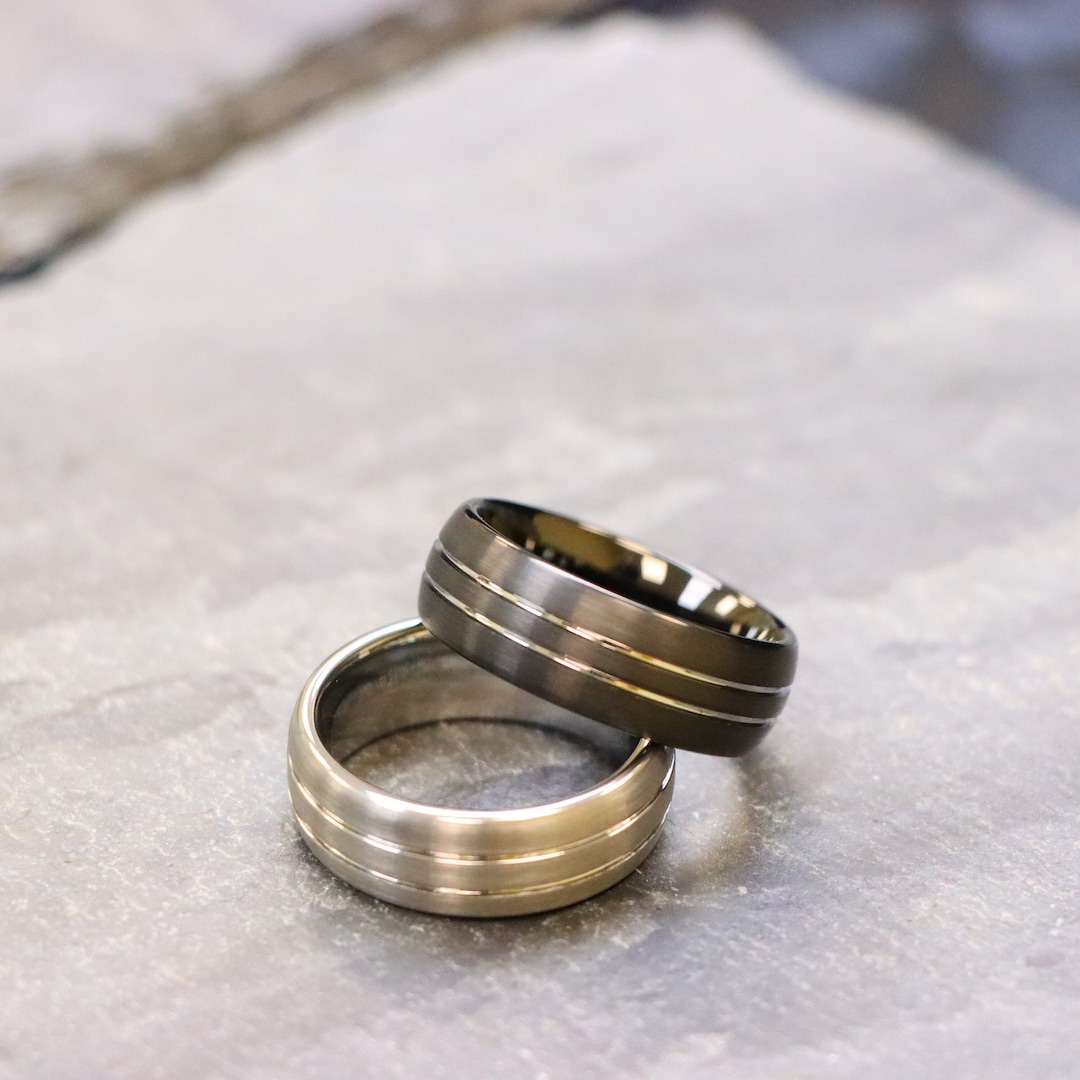 Tungsten Carbide Ring for Men's and Women's, Two Grooves Dome Rings ...