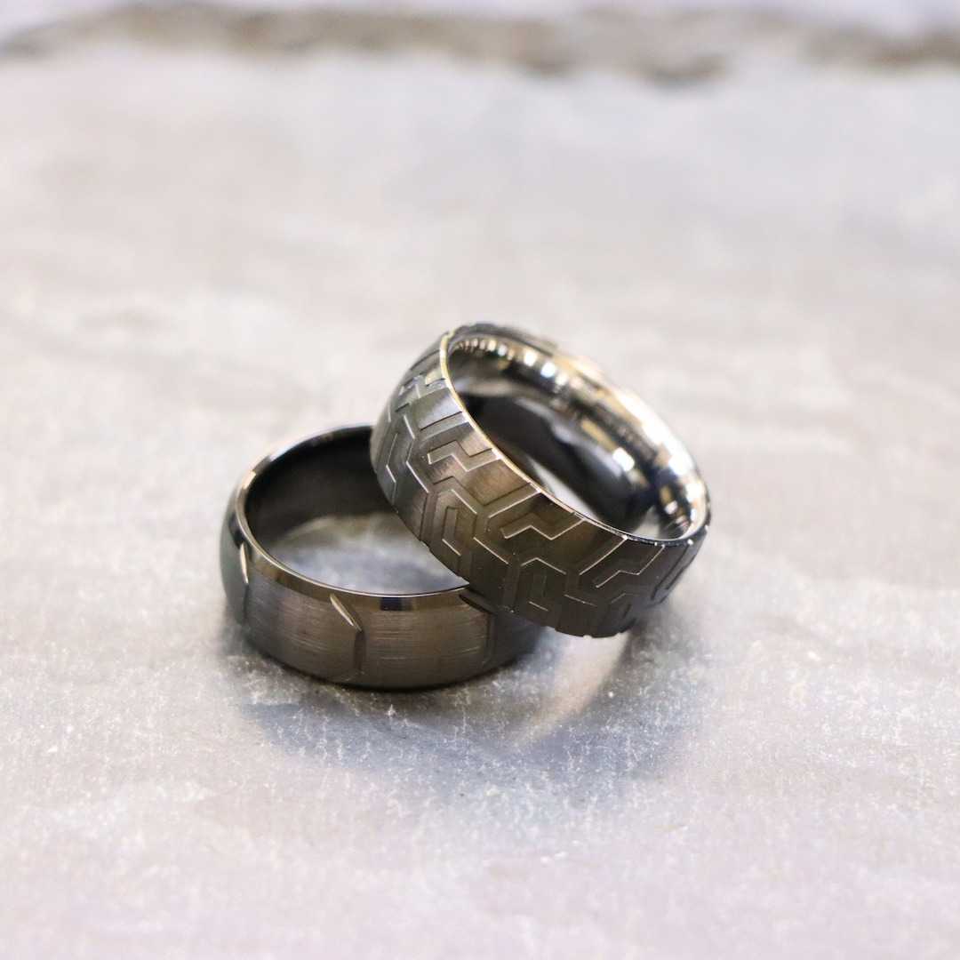 Tungsten Ring Men's, Motorcycle Tire, Tire Pattern Ring, Black Biker ...