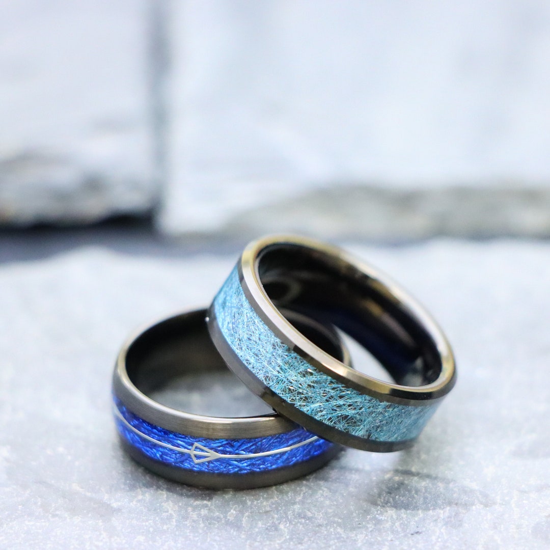 Blue Meteorite Inlay Engagement Ring Feathered Arrow Inlay - Etsy