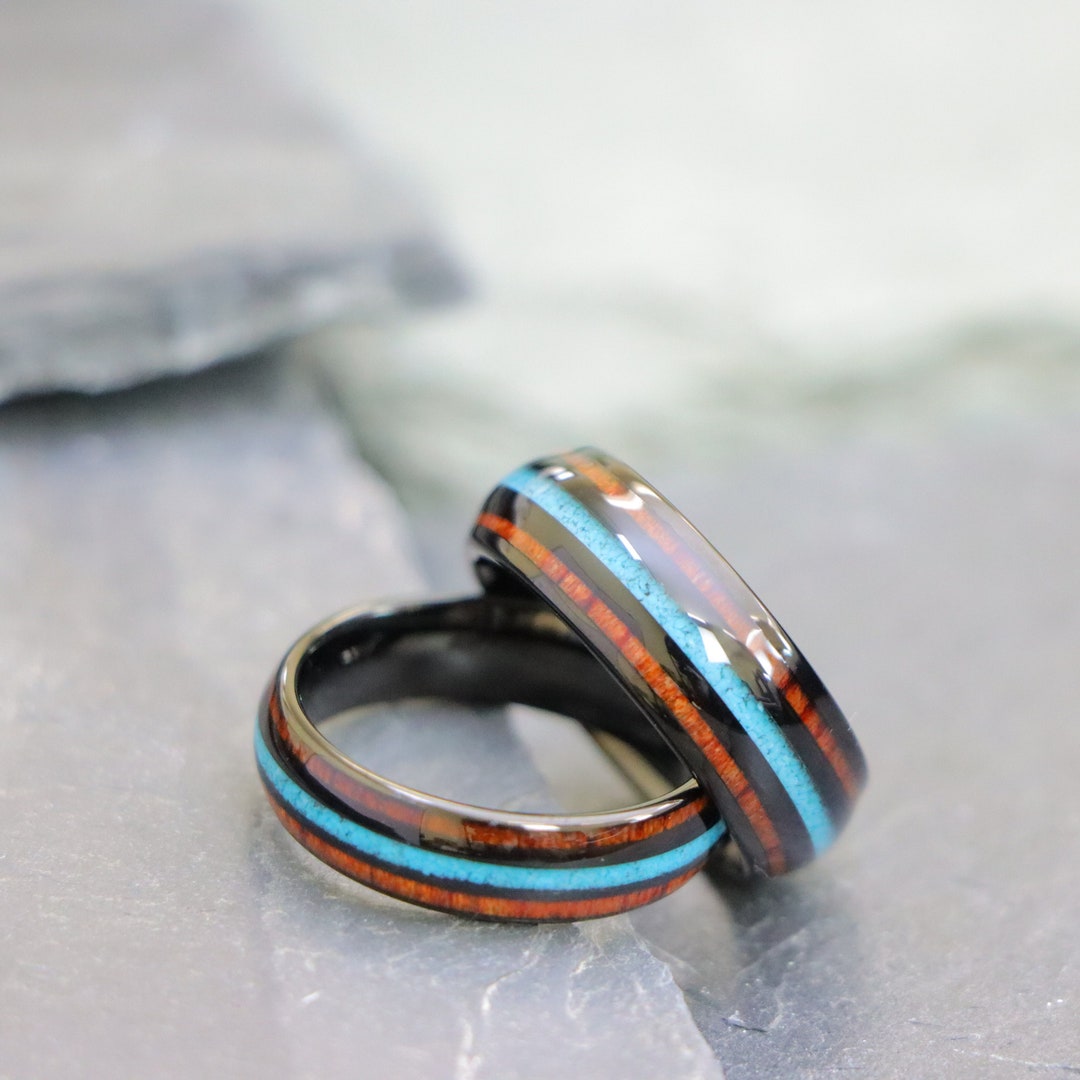 Hawaiian Koa Wood Ring, Husband Anniversary Gift Band, Wooden Couple ...