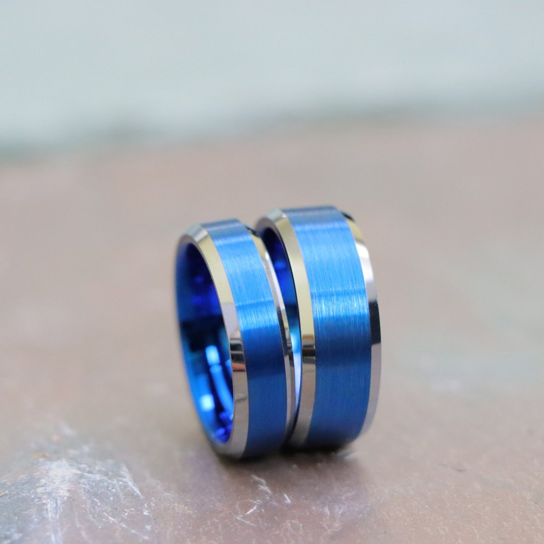 Unique Couples Ring, Blue Tungsten Matching Band Ring, His and Hers ...