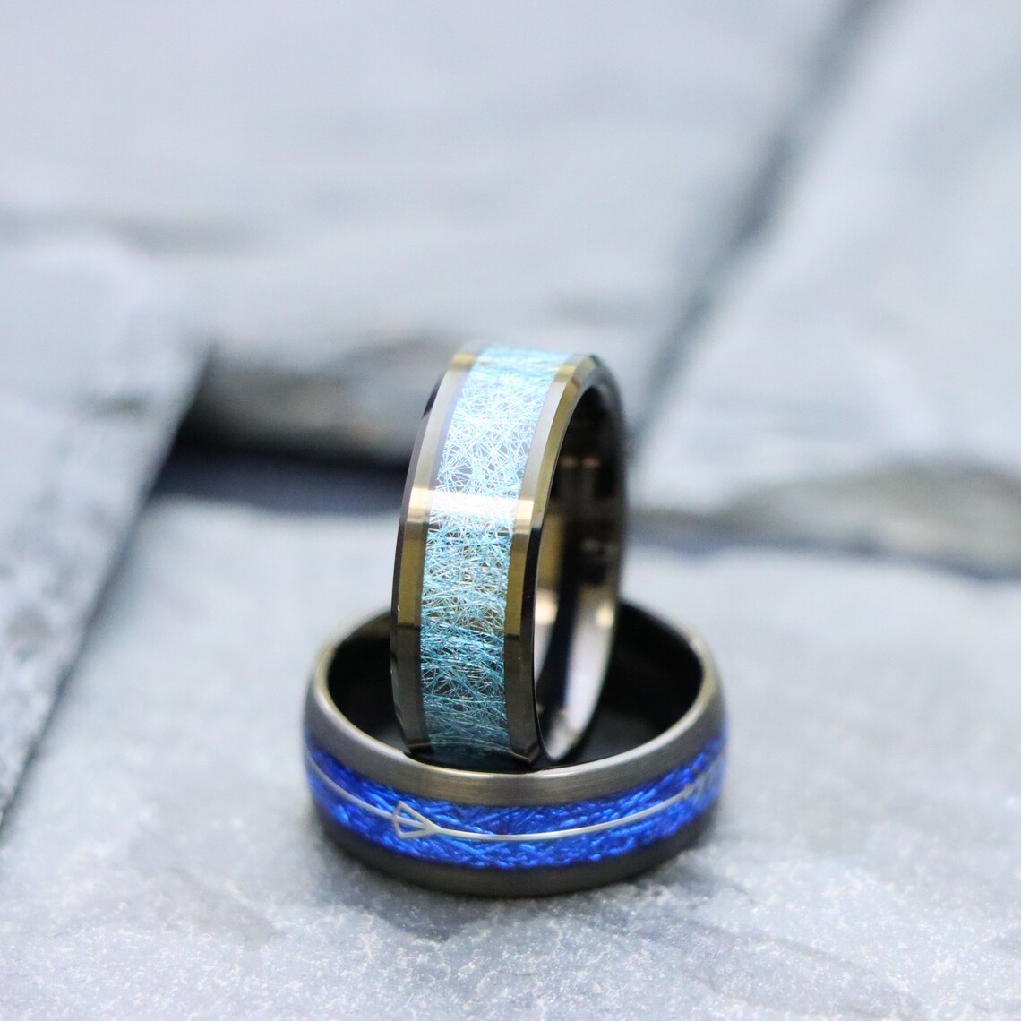 Blue Meteorite Inlay Engagement Ring Feathered Arrow Inlay - Etsy