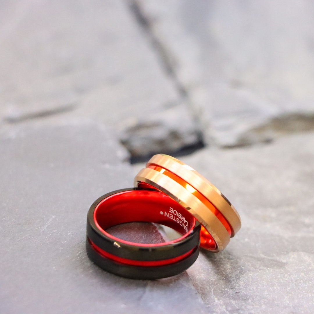 Men's Rose Gold Wedding Ring, Red Wedding Ring, Men's Engagement Ring ...