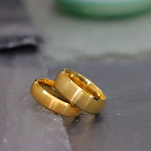 Brushed Gold Tungsten Wedding Ring, Men's Polished Band (6mm-8mm) - Etsy