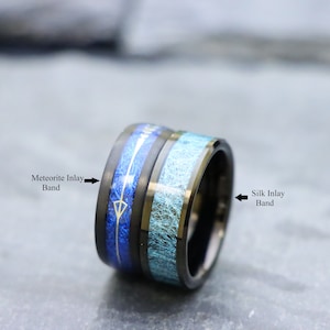 Blue Meteorite Inlay Engagement Ring Feathered Arrow Inlay Black ...