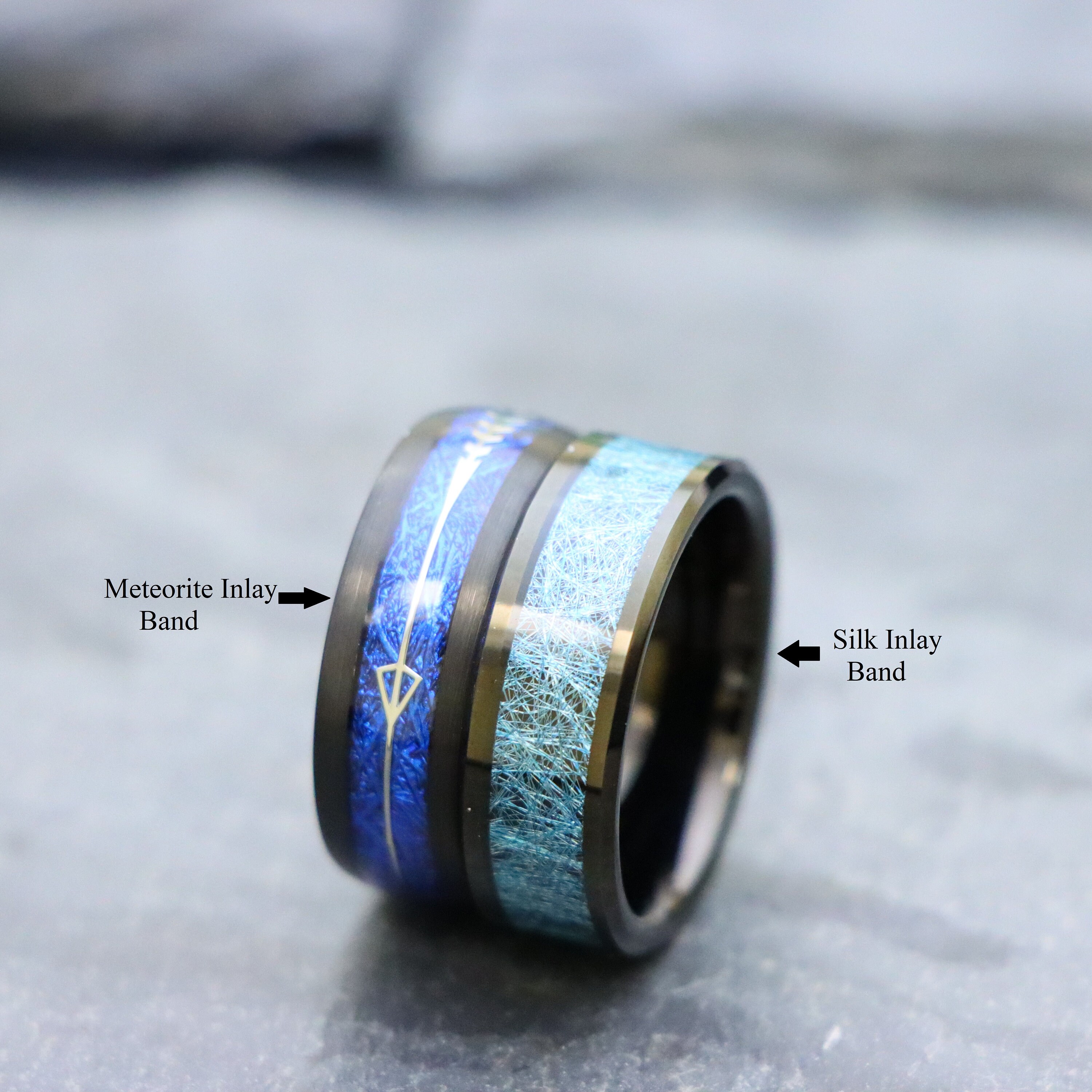 Blue Meteorite Inlay Engagement Ring Feathered Arrow Inlay - Etsy