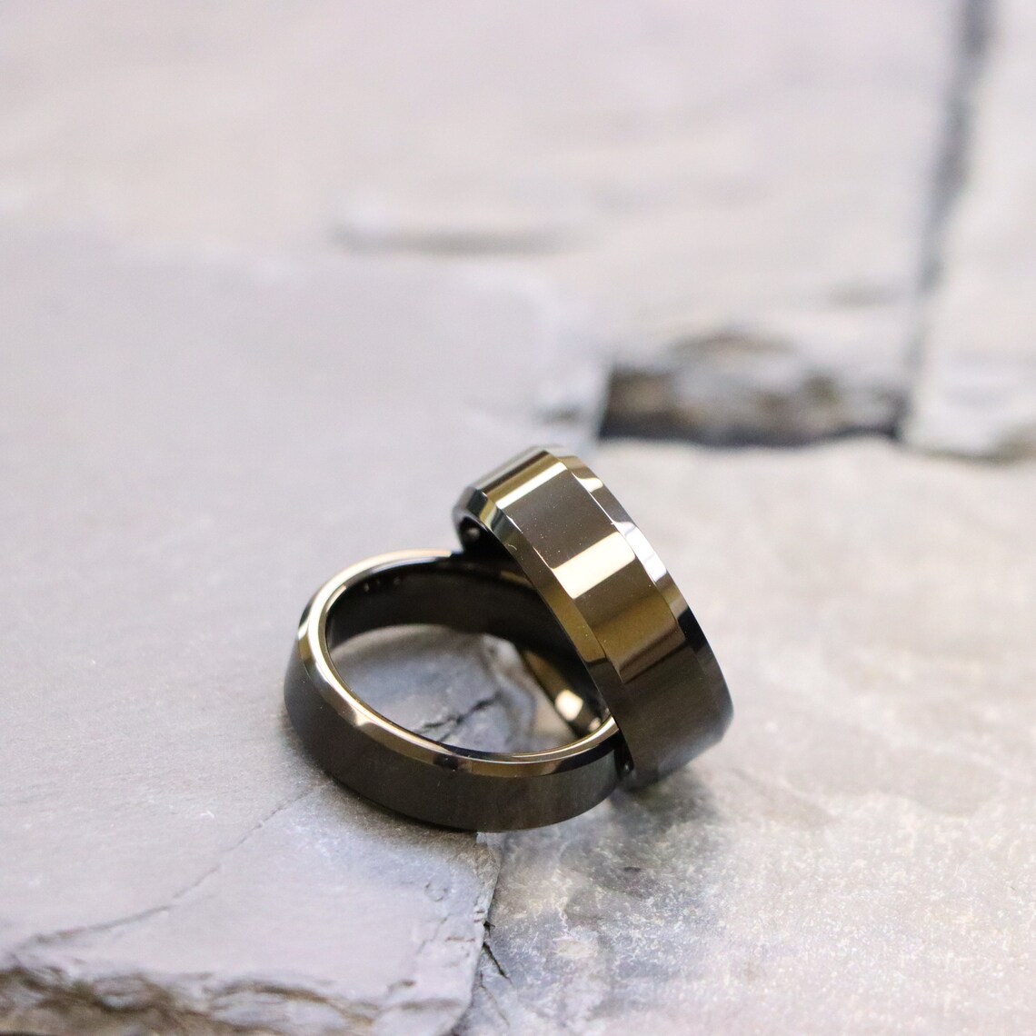 8mm/6mm His and Her Tungsten Wedding Ring, Black Couple's Matching Ring ...