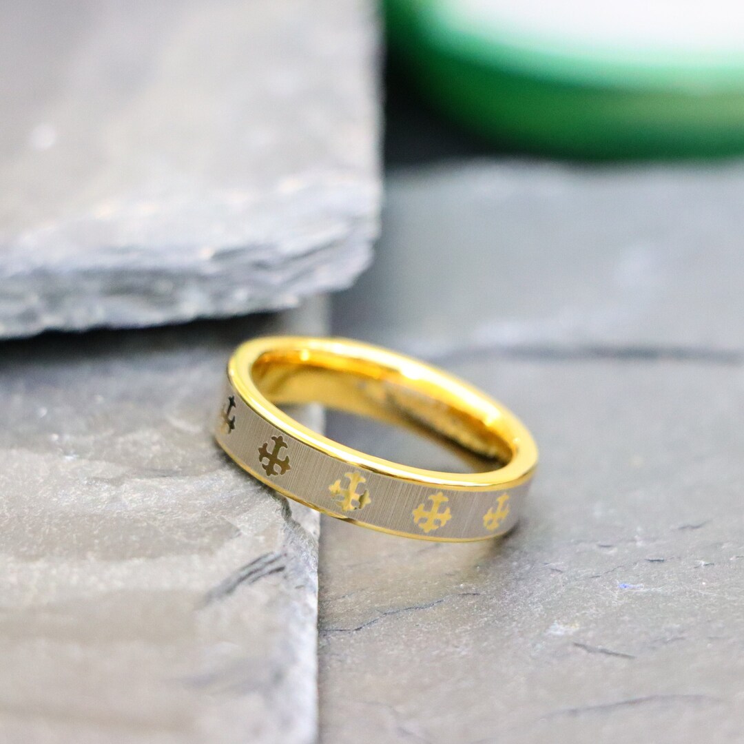 Men's Ring, 5mm Gold Cross Ring, Tungsten Ring, Dainty Ring, Christian ...