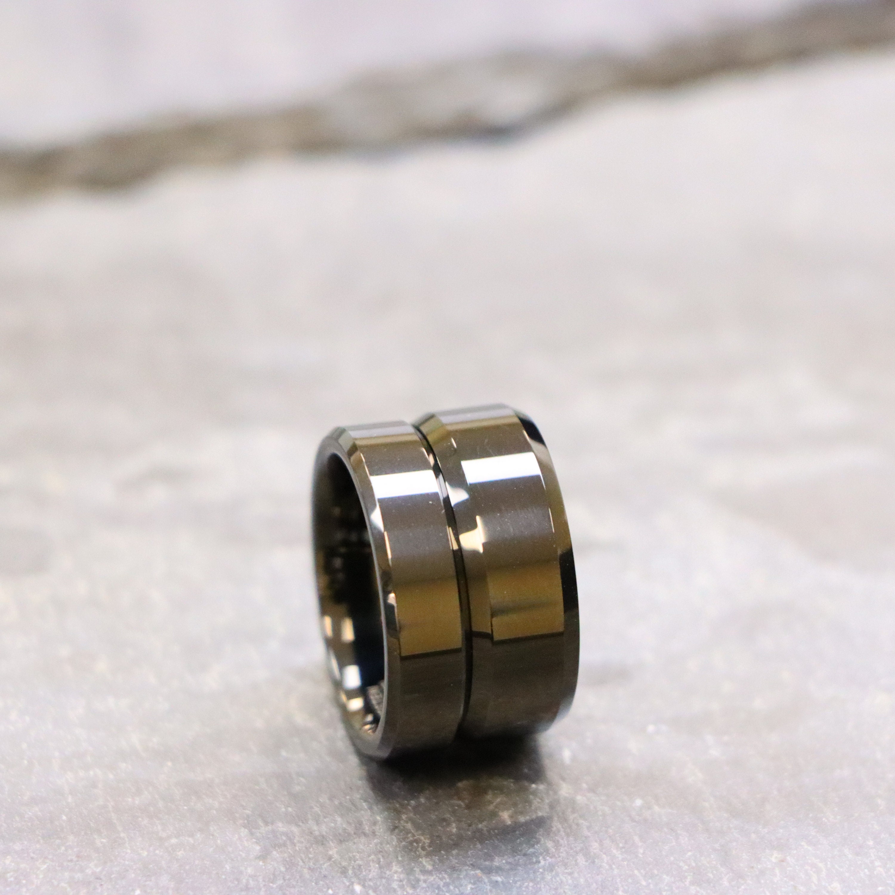 8mm/6mm His and Her Tungsten Wedding Ring, Black Couple's Matching Ring ...