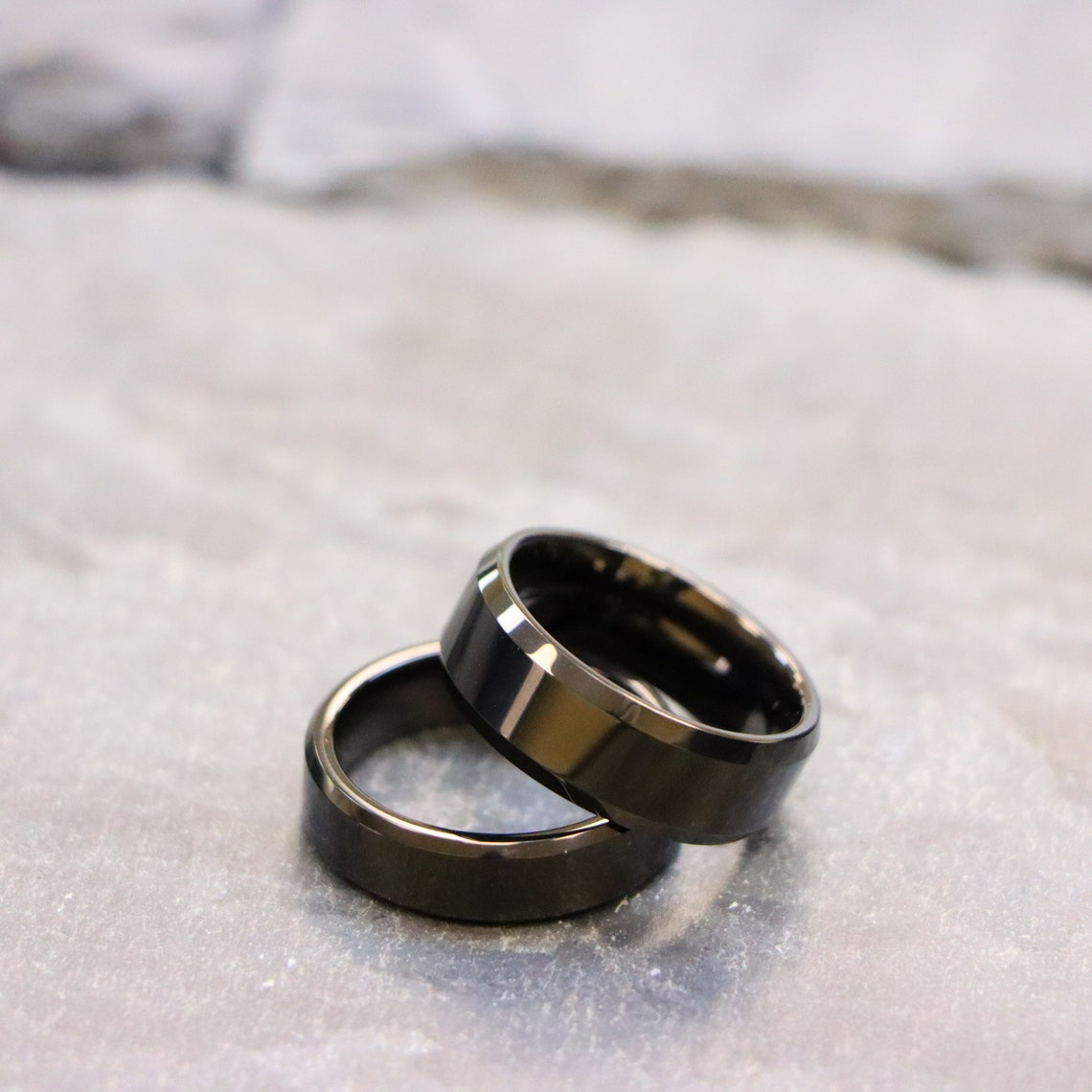 8mm/6mm His and Her Tungsten Wedding Ring, Black Couple's Matching Ring ...