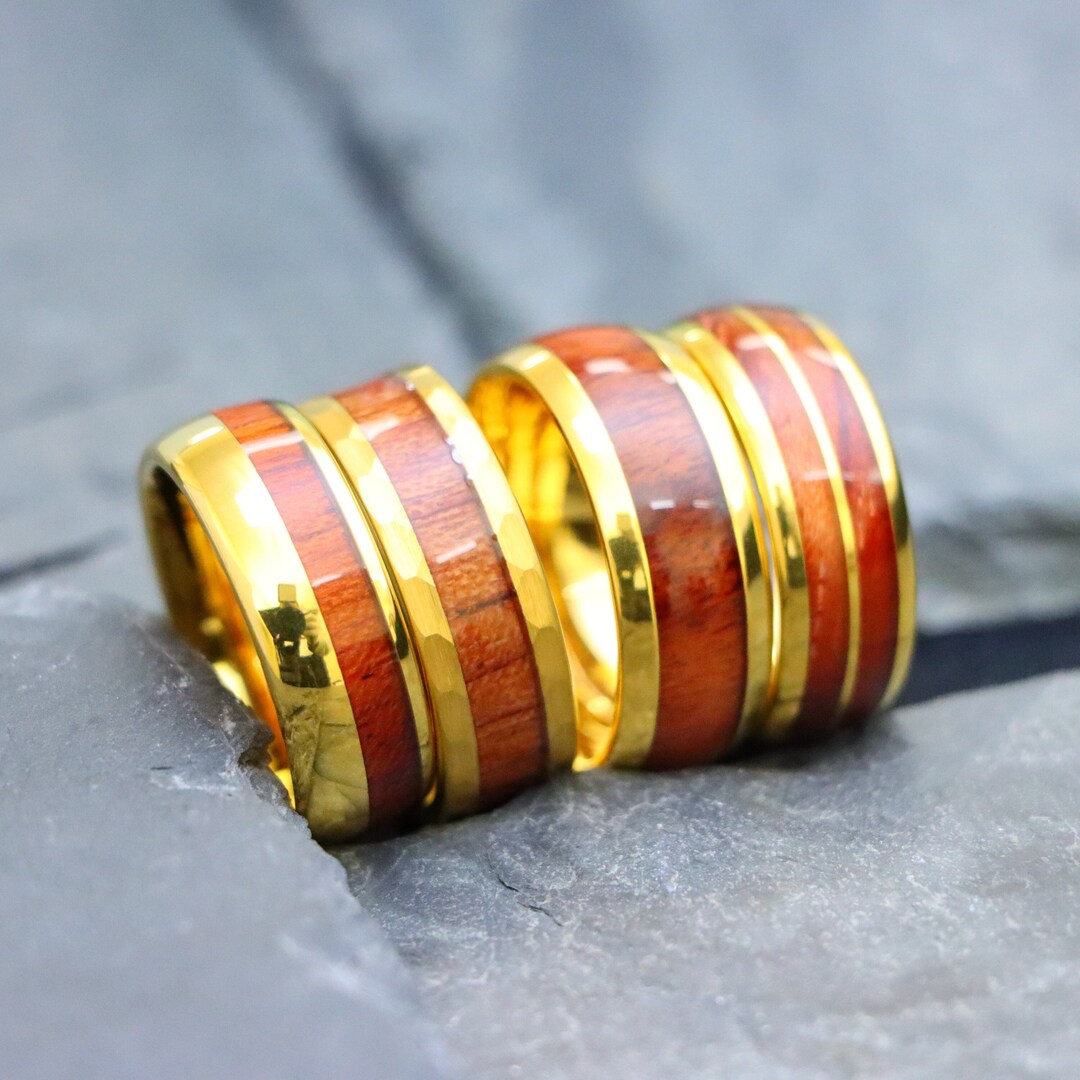 Titanium Wedding Ring, Yellow Gold Titanium Ring, Koa Wood Men's ...
