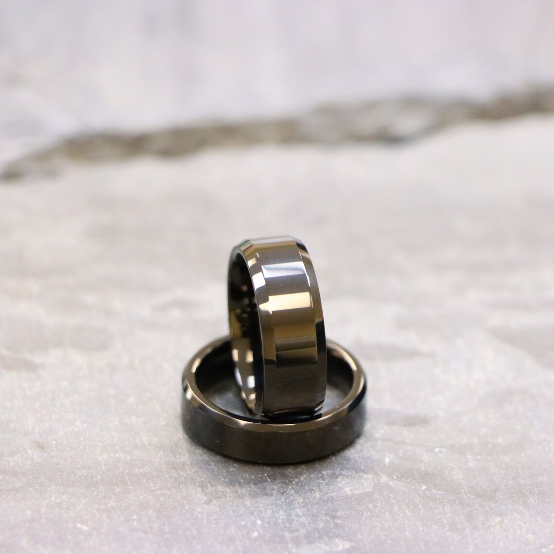 8mm/6mm His and Her Tungsten Wedding Ring, Black Couple's Matching Ring ...