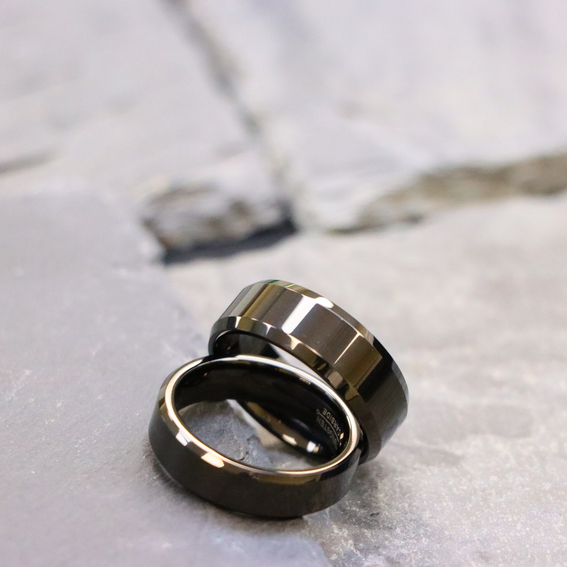 8mm/6mm His and Her Tungsten Wedding Ring, Black Couple's Matching Ring ...
