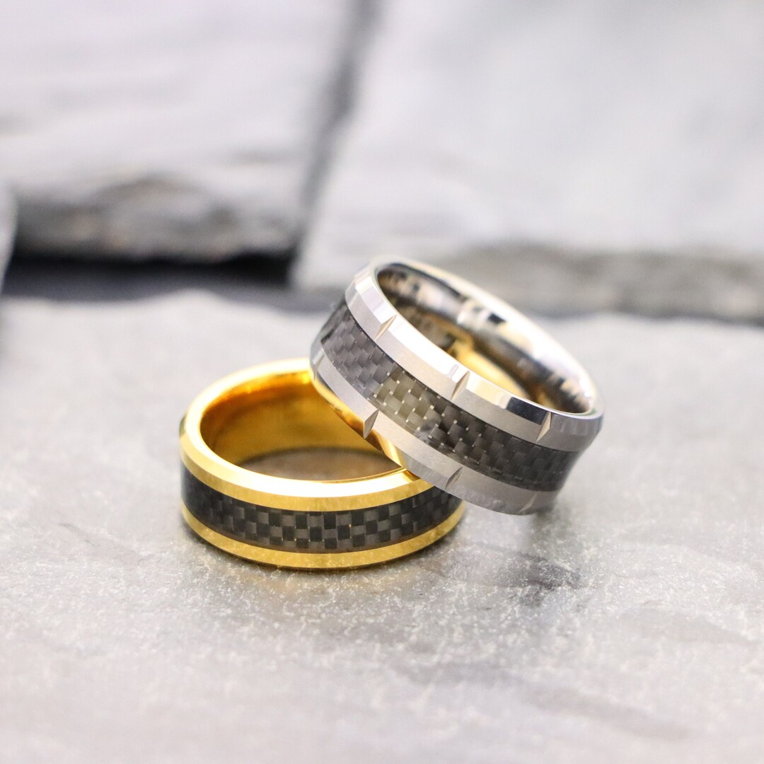 Men's Gold Tungsten Wedding Band, Men's Engagement Engraved Ring, Men's ...