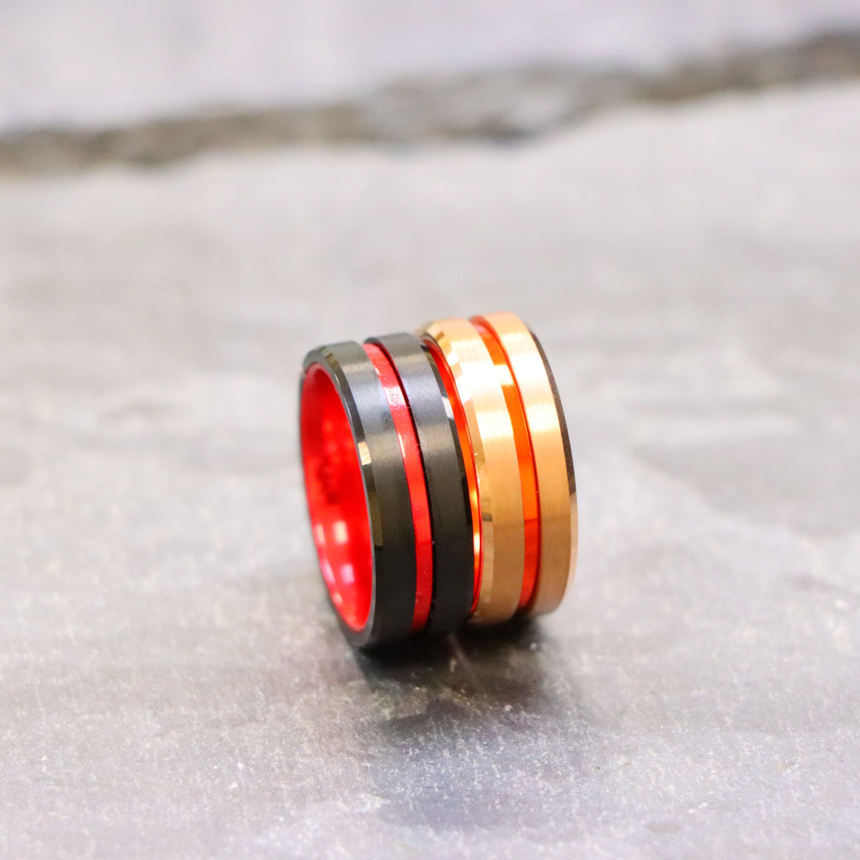 Orange/red Tungsten Ring, Red and Black Combined Matte Finish Red ...