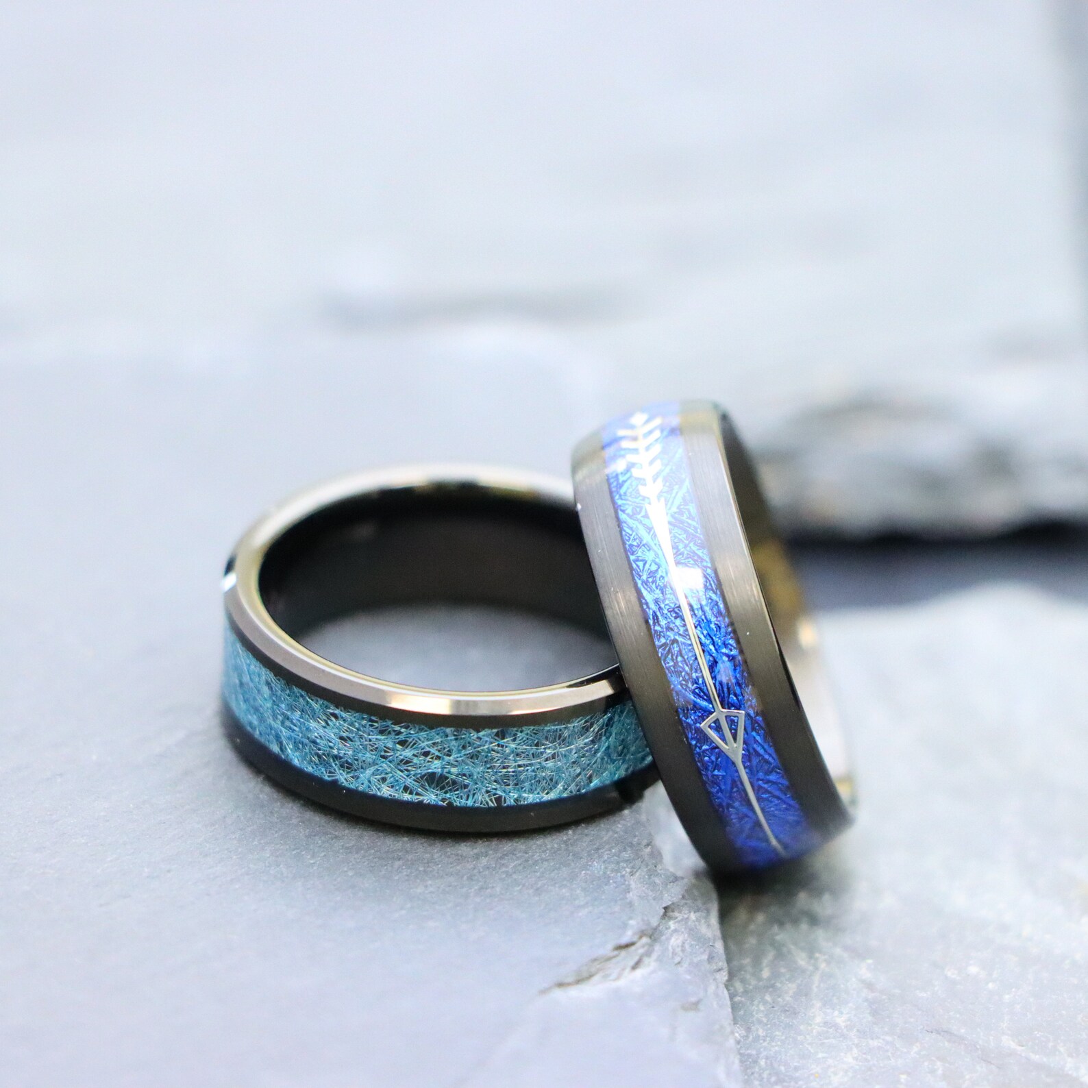 Blue Meteorite Inlay Engagement Ring Feathered Arrow Inlay - Etsy