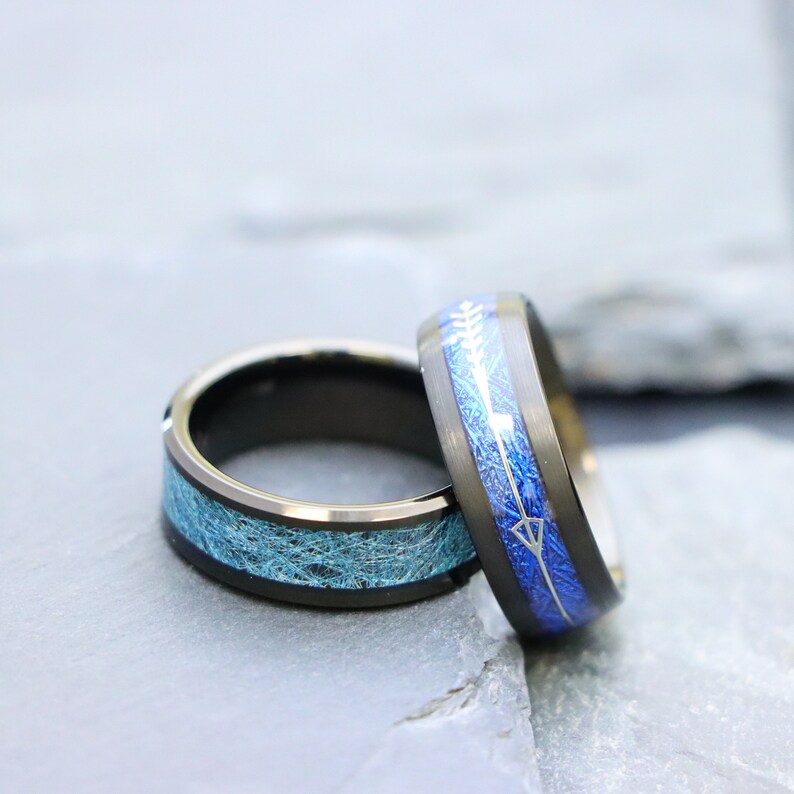 Blue Meteorite Inlay Engagement Ring Feathered Arrow Inlay - Etsy