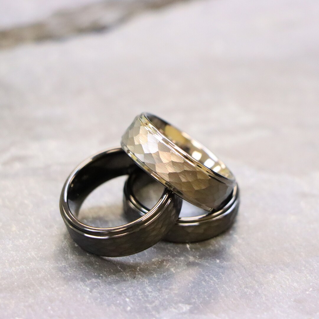 Mens Black Brushed Hammered Promise Ring, Unique Engagement Ring, Mens ...