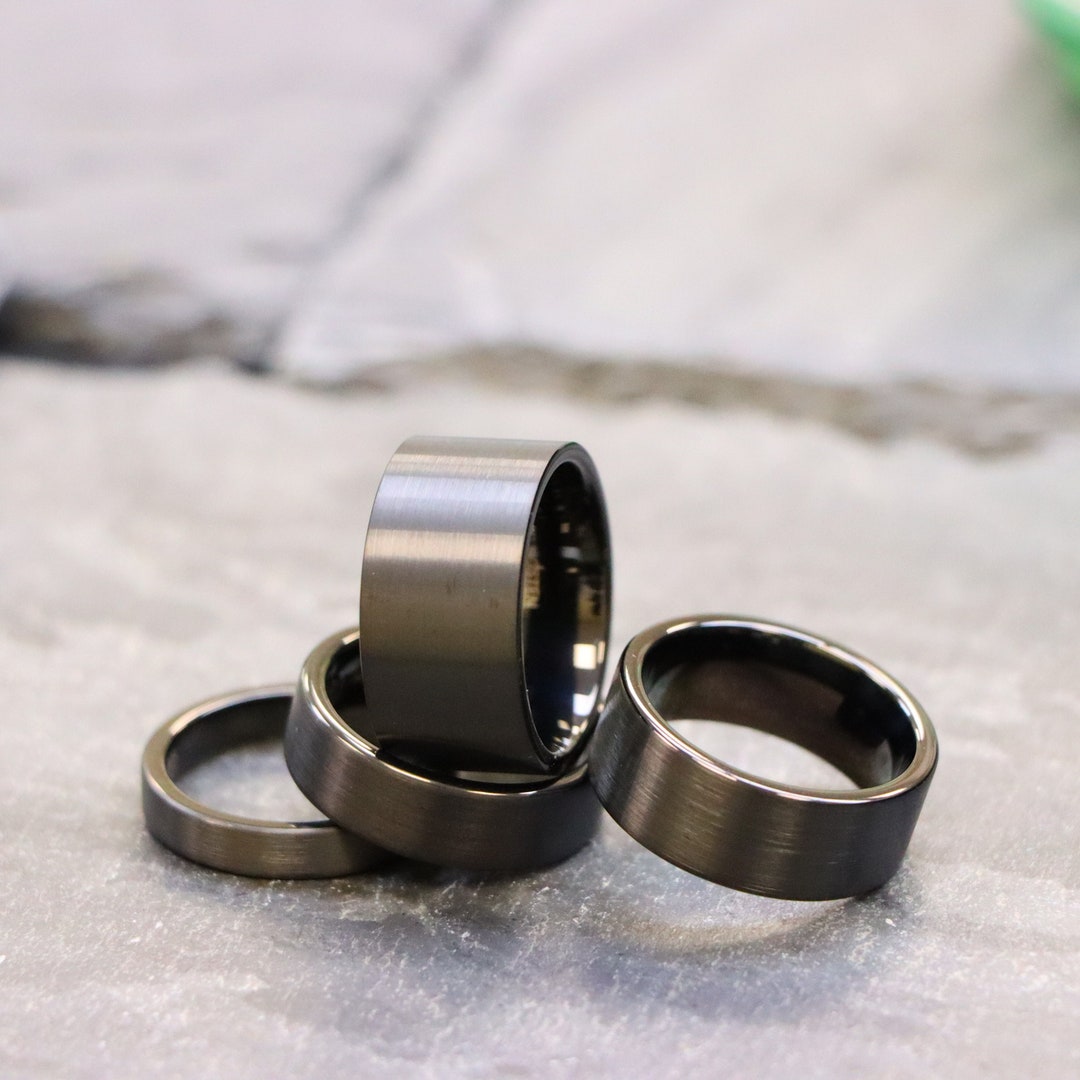 Tungsten Wedding Band, Pipe Cut Brushed 9mm Customized Black Band ...