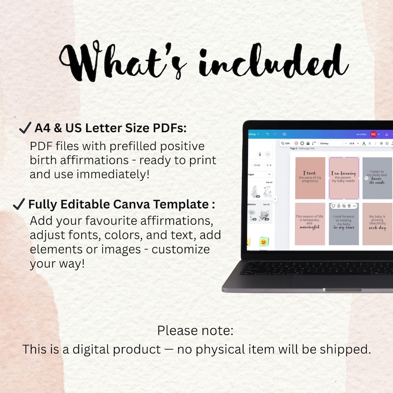 Birth Affirmation Cards: 32 Earth Tone Designs (editable Canva Template ...