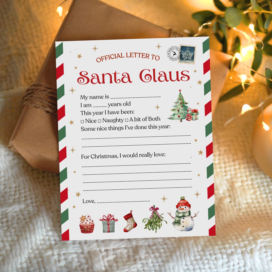 Letter to Santa Template Printable, Christmas Wishlist for Kids, Dear ...