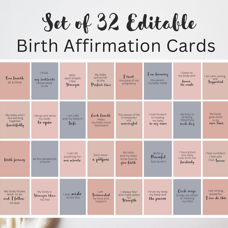 Birth Affirmation Cards: 32 Earth Tone Designs (editable Canva Template ...