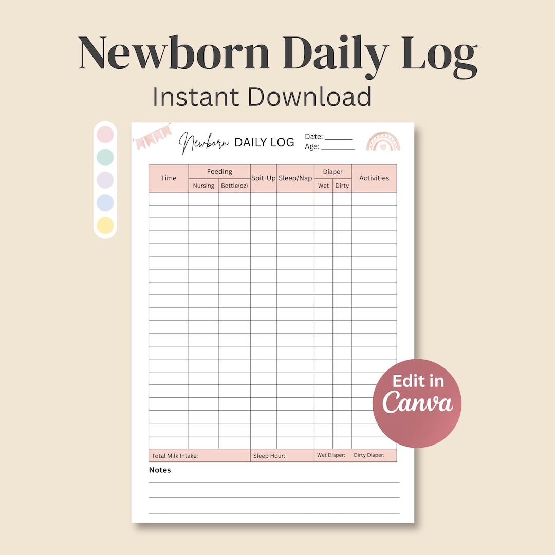 Newborn Daily Log, Editable Baby Feeding and Diaper Tracker, Printable ...
