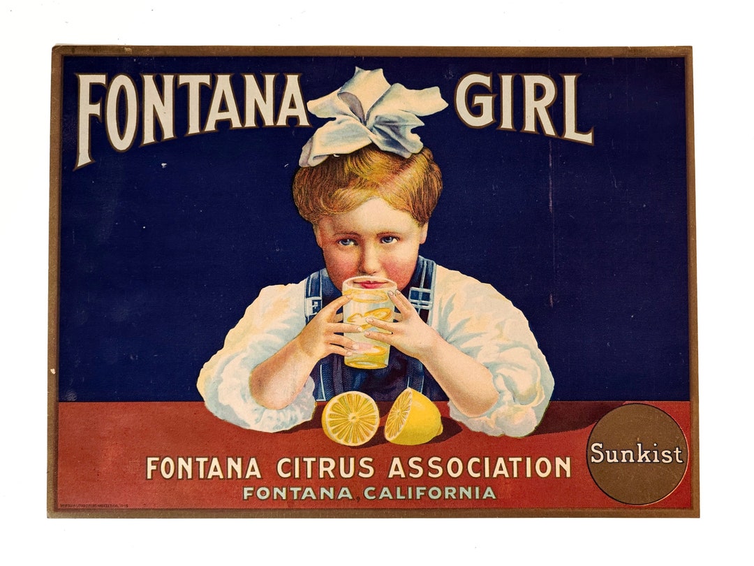Early 1900s Original Sunkist Fontana Girl Lemon Crate Label ...
