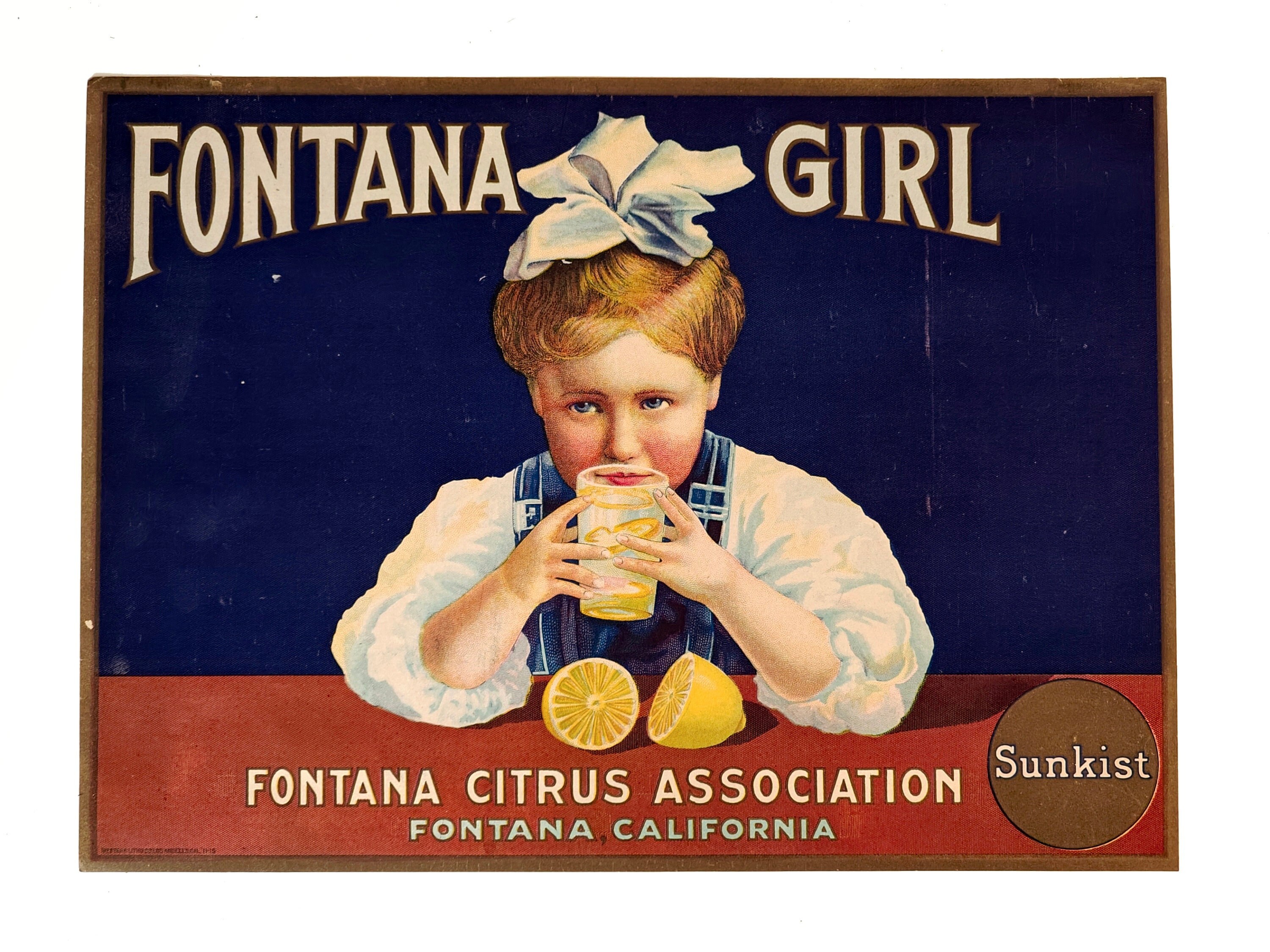 Early 1900s Original Sunkist Fontana Girl Lemon Crate Label California ...
