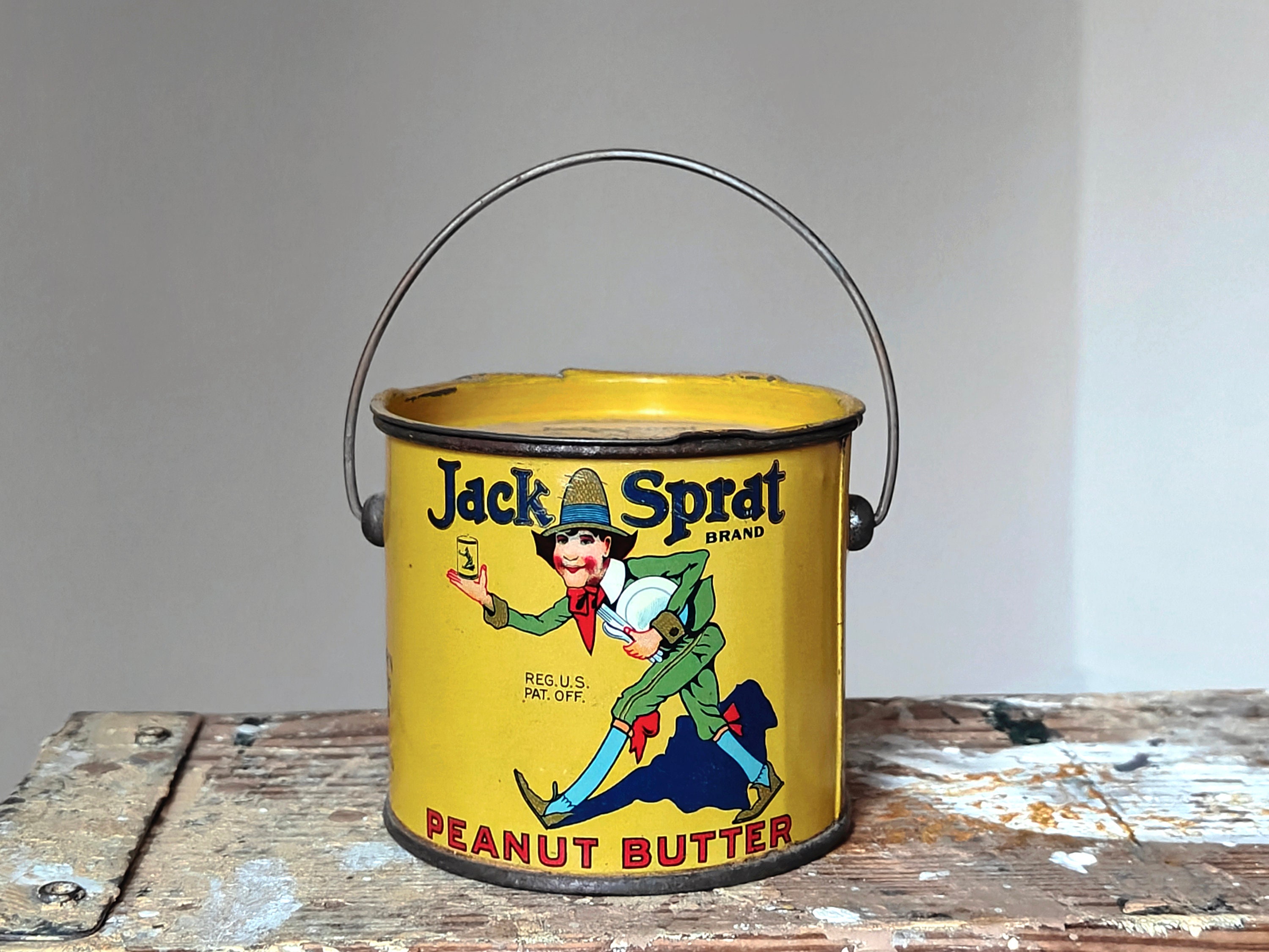 Antique Jack Sprat Peanut Butter Pail Original Small Tin Litho Pail With Lid Rare Old ...