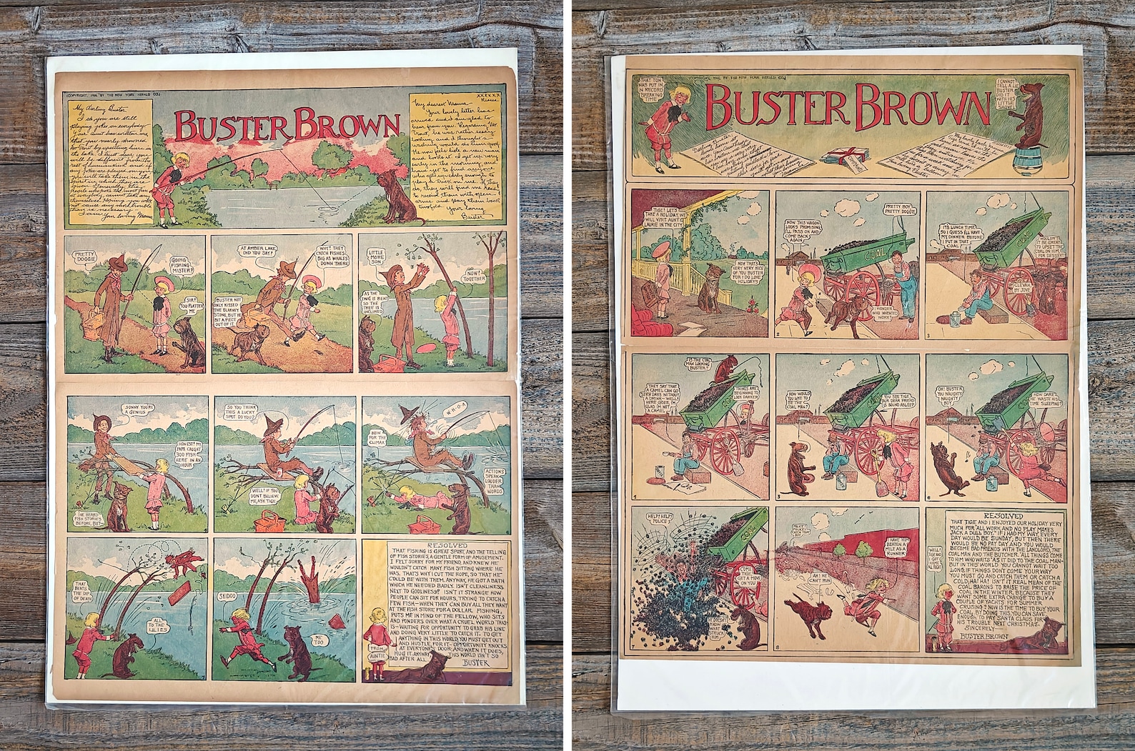Early 1900 Buster Brown Comic Strip Panels - Lot of 9 - Original New York Herald Newspaper ...