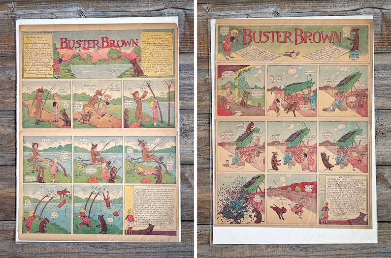 Early 1900 Buster Brown Comic Strip Panels - Lot of 9 - Original New ...