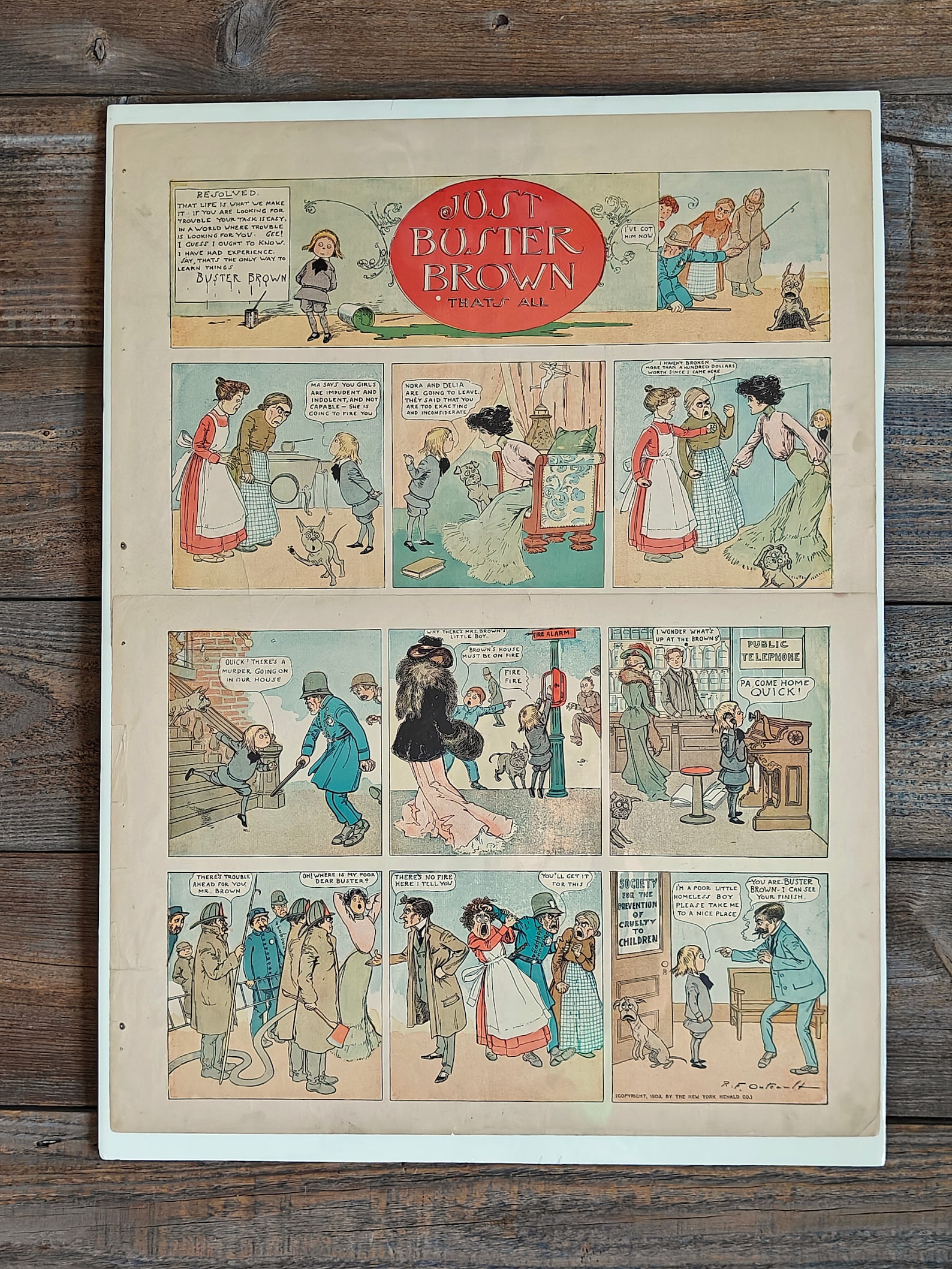 Early 1900 Buster Brown Comic Strip Panels - Lot of 9 - Original New ...