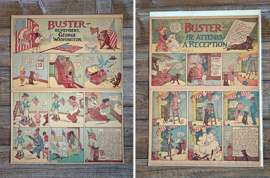Early 1900 Buster Brown Comic Strip Panels - Lot of 9 - Original New York Herald Newspaper ...