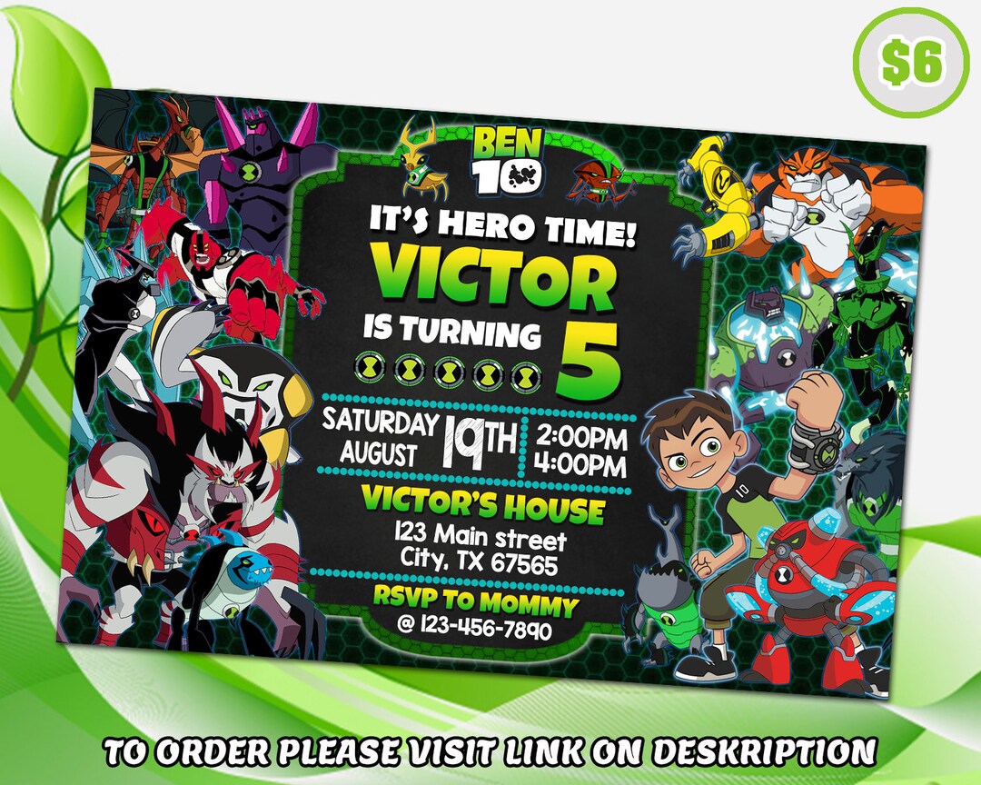 Personalize Ben 10 Birthday Invitation Ben 10 Invitation - Etsy