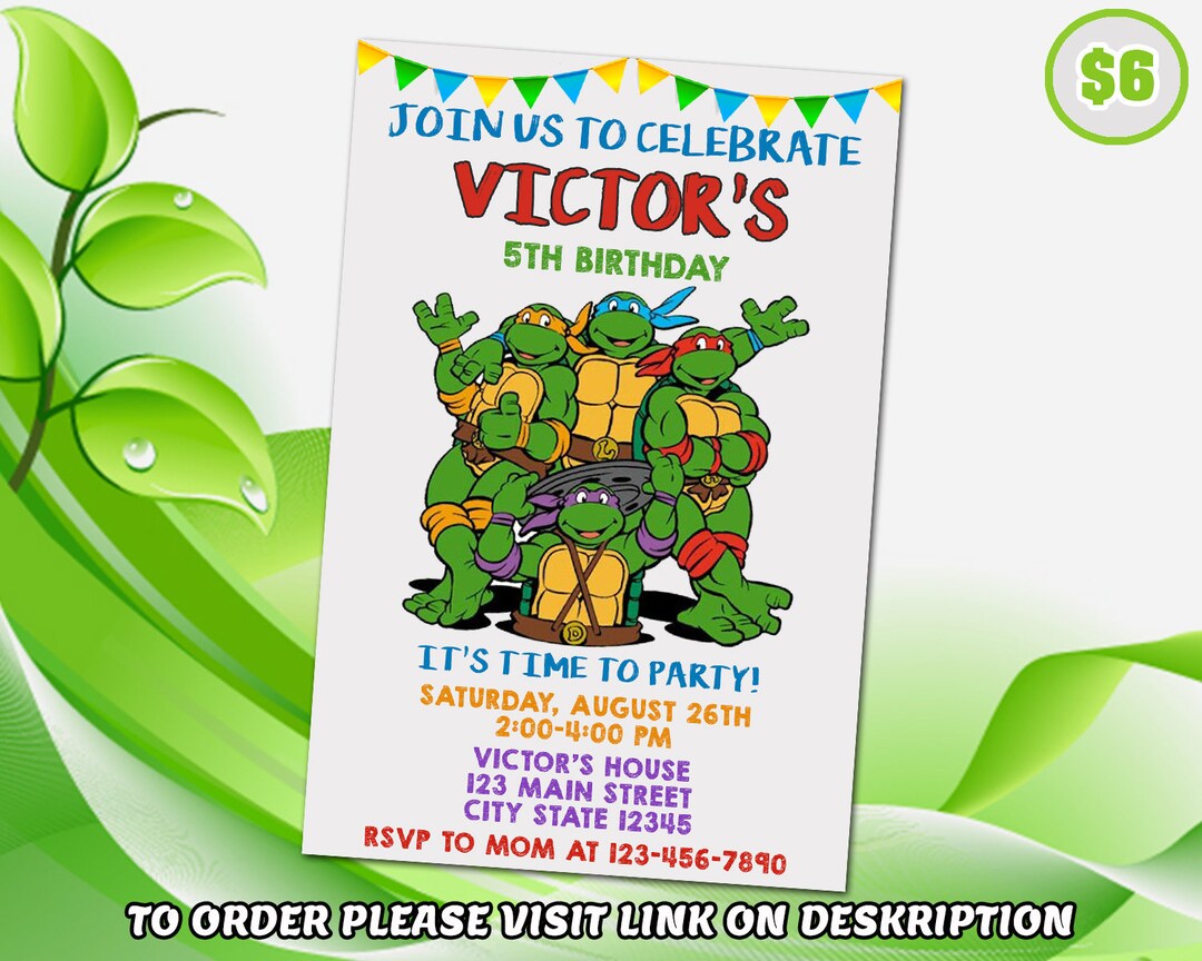 Teenage Mutant Ninja Turtle Birthday Invitation TMNT Birthday - Etsy