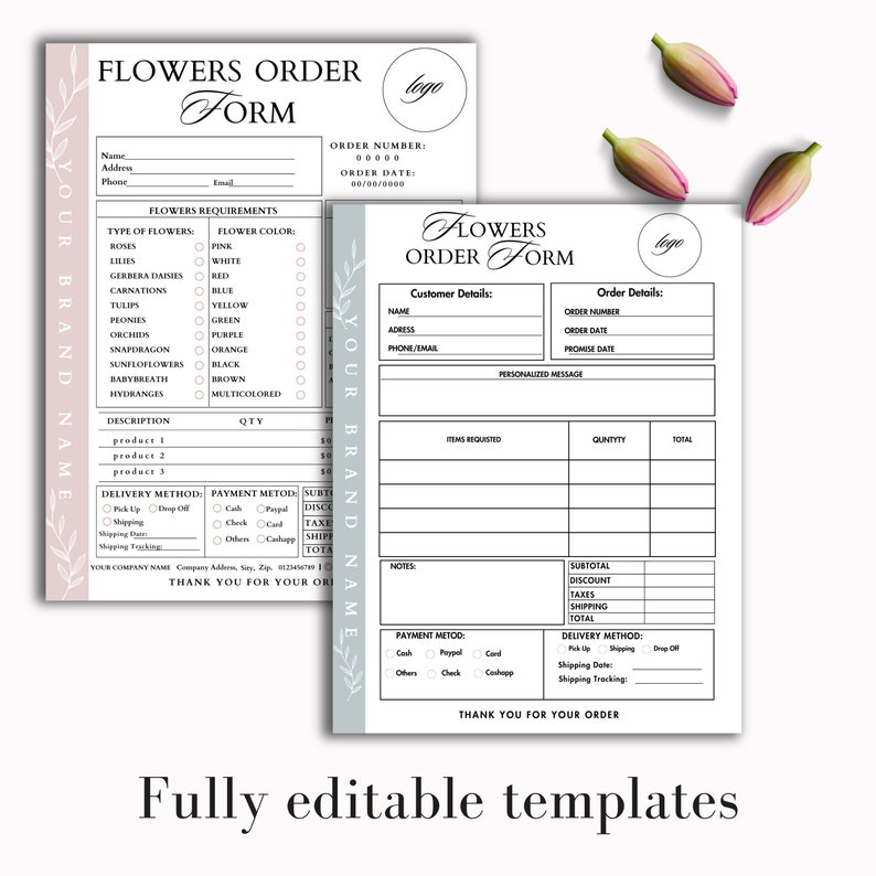 Florist I Order From I Wedding Flowers I Invoice Template, Order Form ...