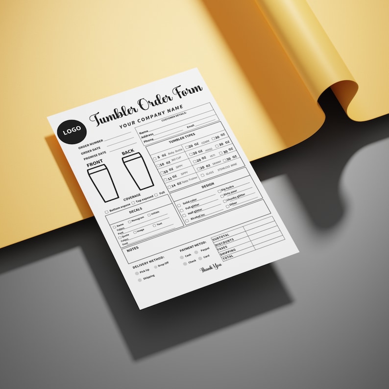 Tumbler Order Form Template: Editable Small Business Invoice (canva ...