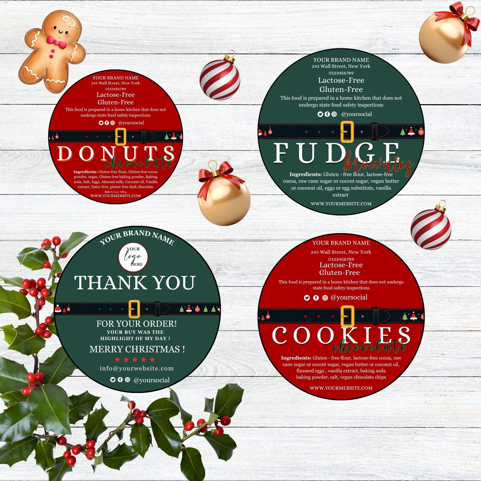 Christmas Templates I Bakery Stickers I Vegan Fudge I Canva Tempalates ...