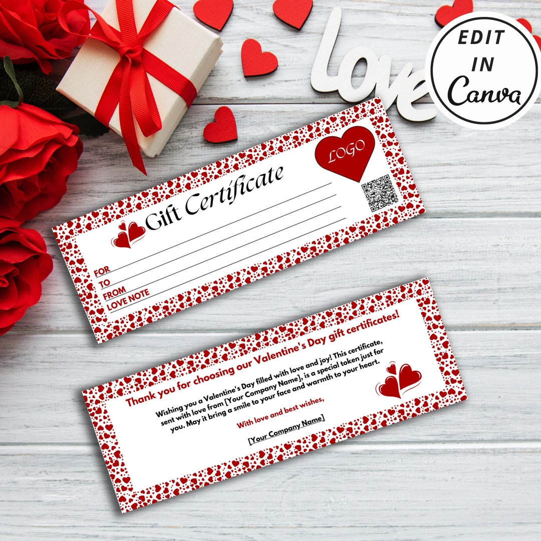 Valentine's Day Gift Certificate Template, Customizable Card (canva ...