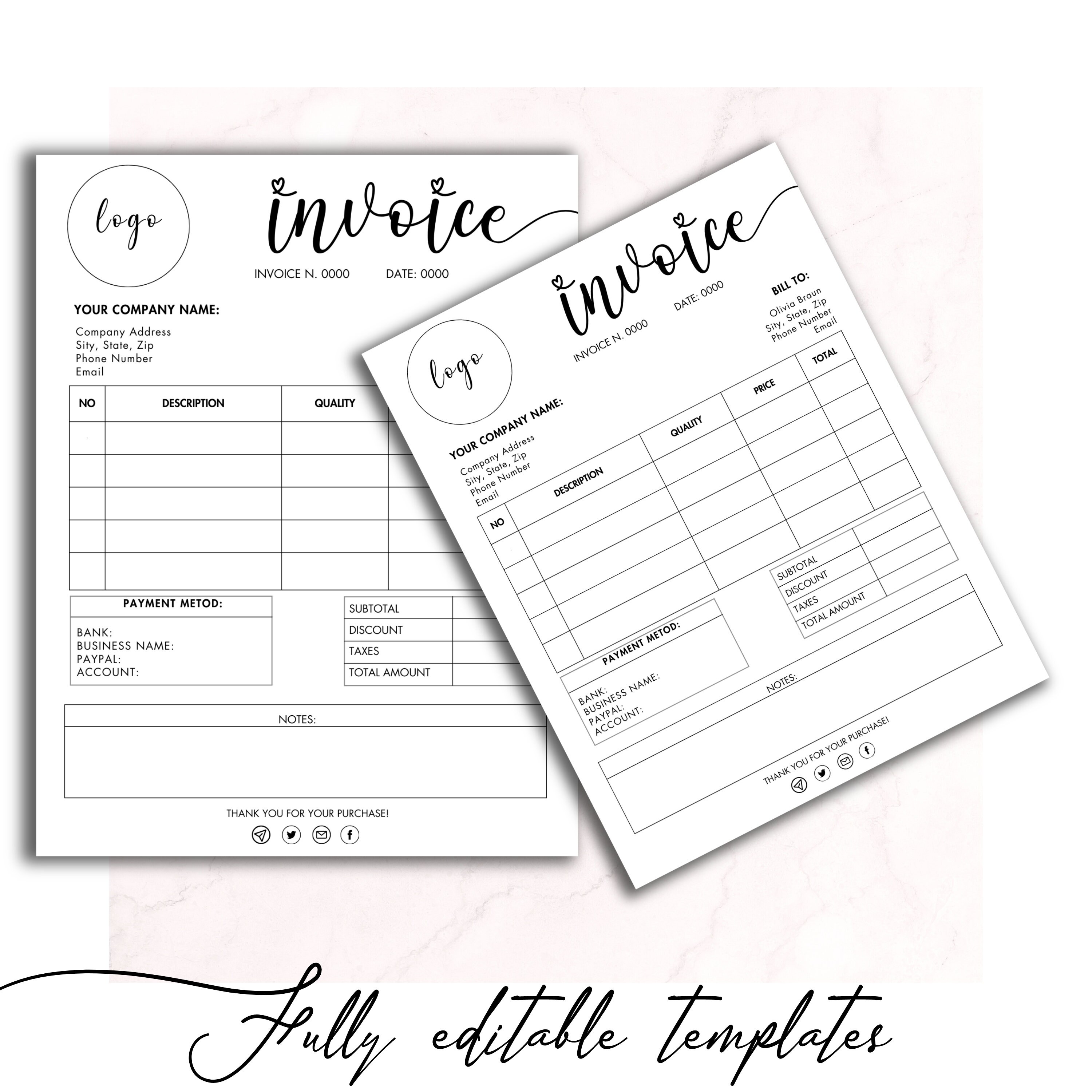 Invoice Template Editable Canva Template, Custom Order Form Printable ...
