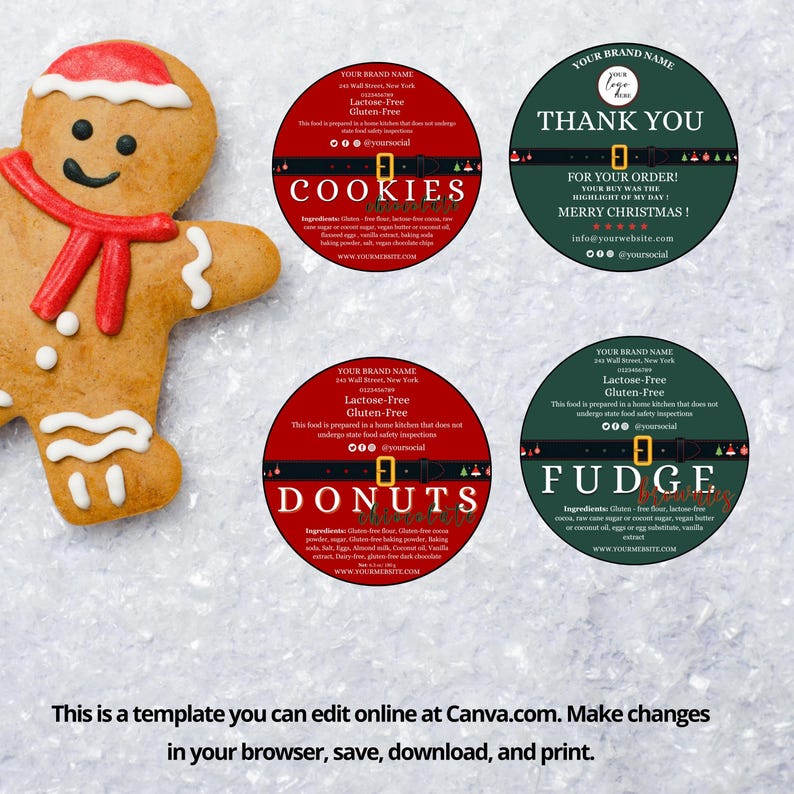 Christmas Templates I Bakery Stickers I Vegan Fudge I Canva Tempalates ...